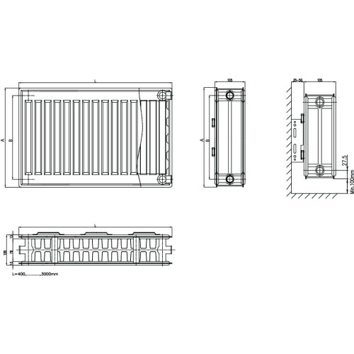 Kompact Type 22 Double-Panel Double Convector Radiator 600mm x 1000mm ...