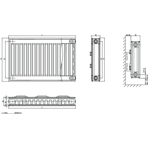 Kompact Type 21 Double-Panel Single Convector Radiator 600mm x 700mm ...