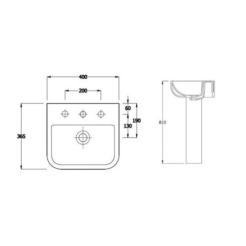 RAK Series 600 400mm Basin & Full Pedestal - 1 Tap Hole | JTPickfords.com