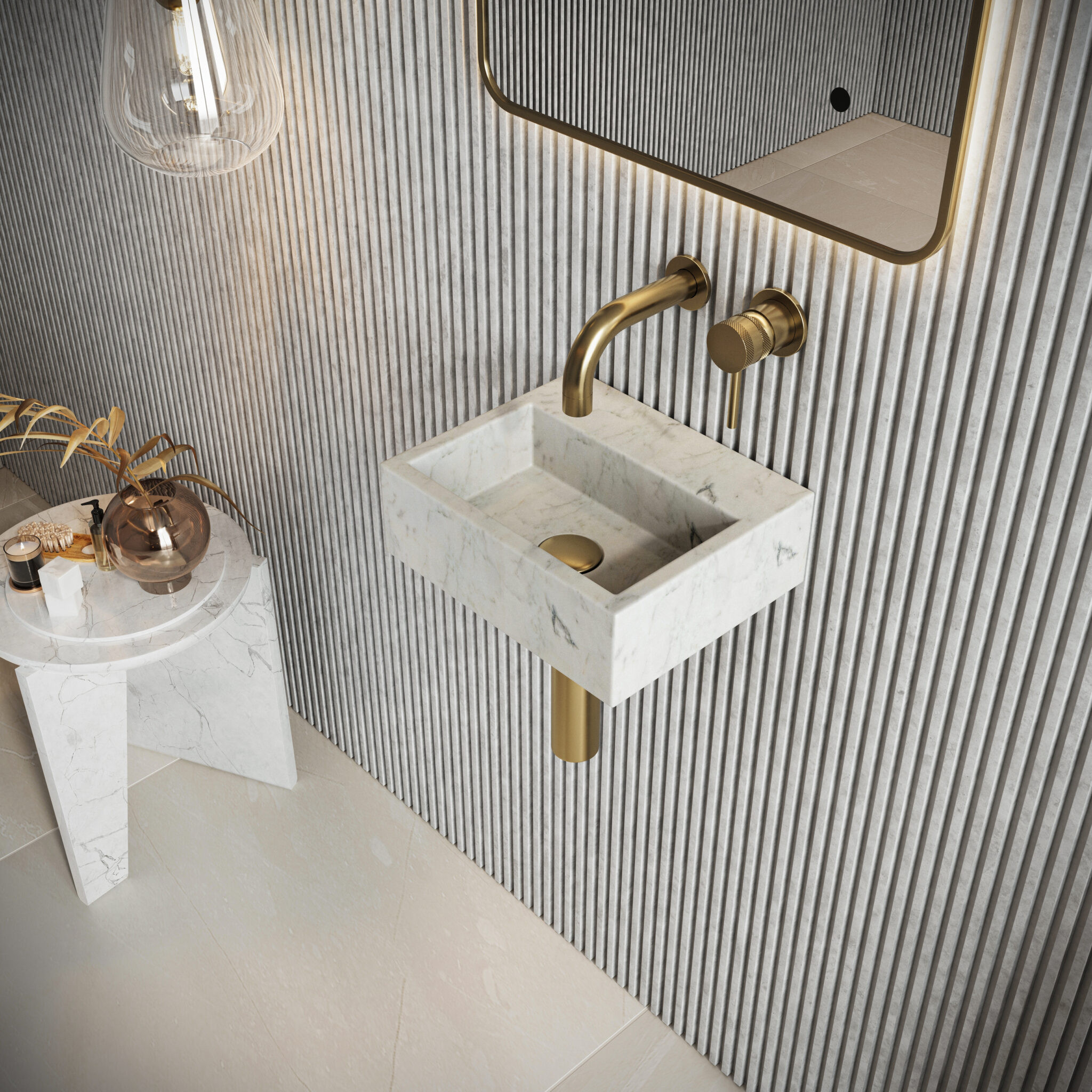 Sanctuary Venato White Cloakroom Marble Basin | JTPickfords.com