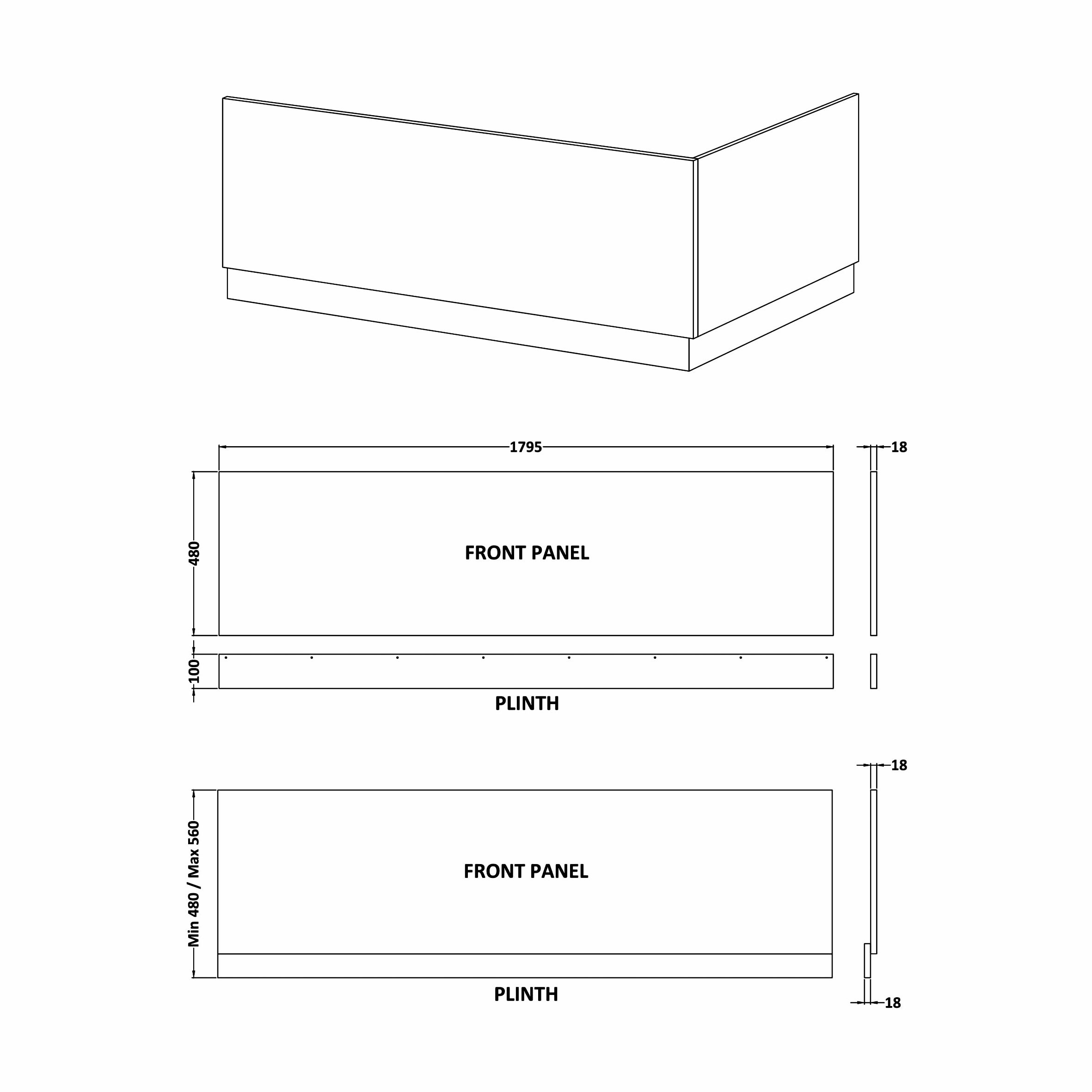 Charcoal Black 1800mm Bath Front Panel & Plinth | JTPickfords.com