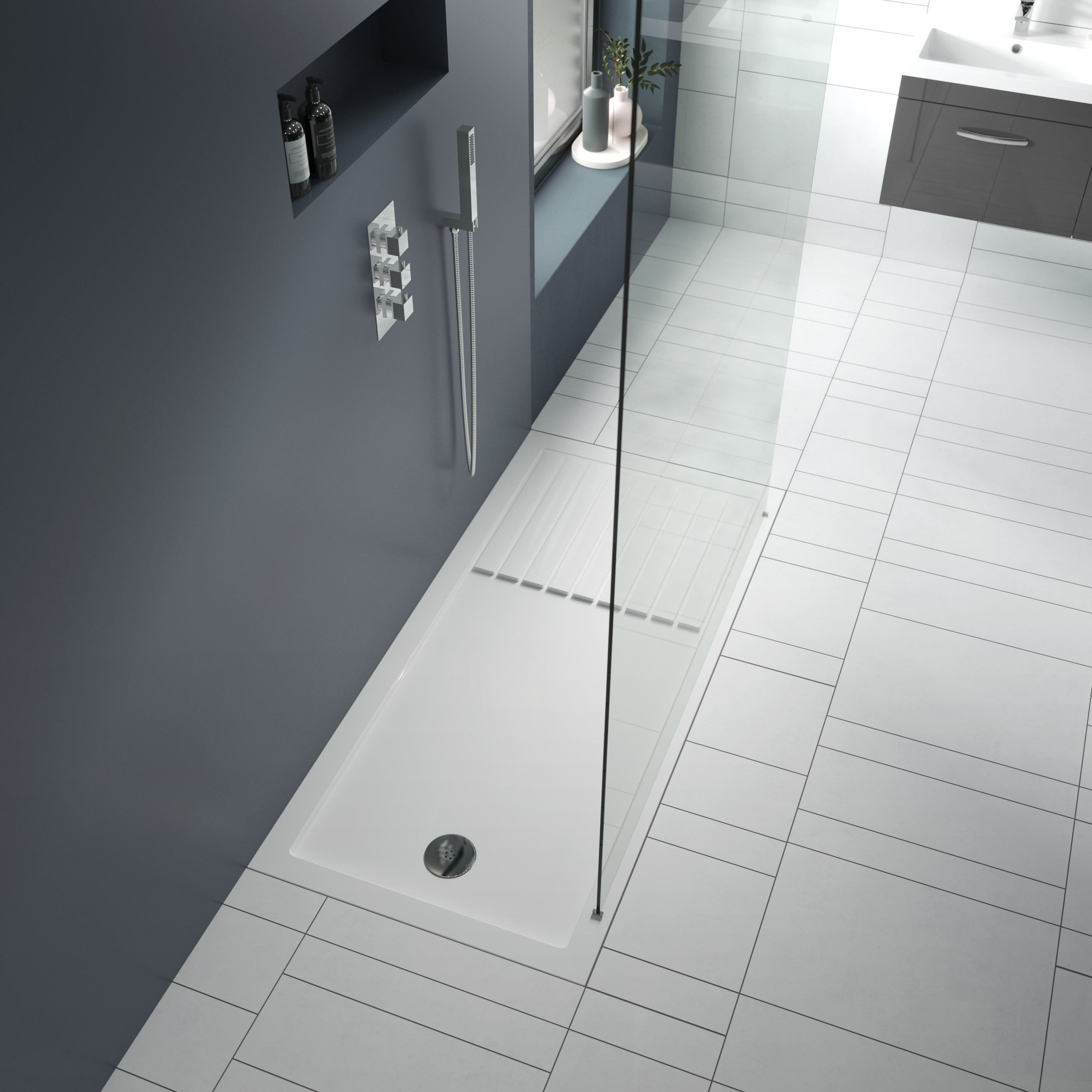 Pearlstone White Rectangular Walk-In Shower Tray 1700mm x 800mm ...