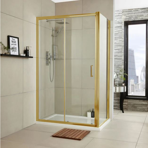 Kristal Brushed Brass 1200mm Sliding Door & 800mm Side Panel Enclosure ...