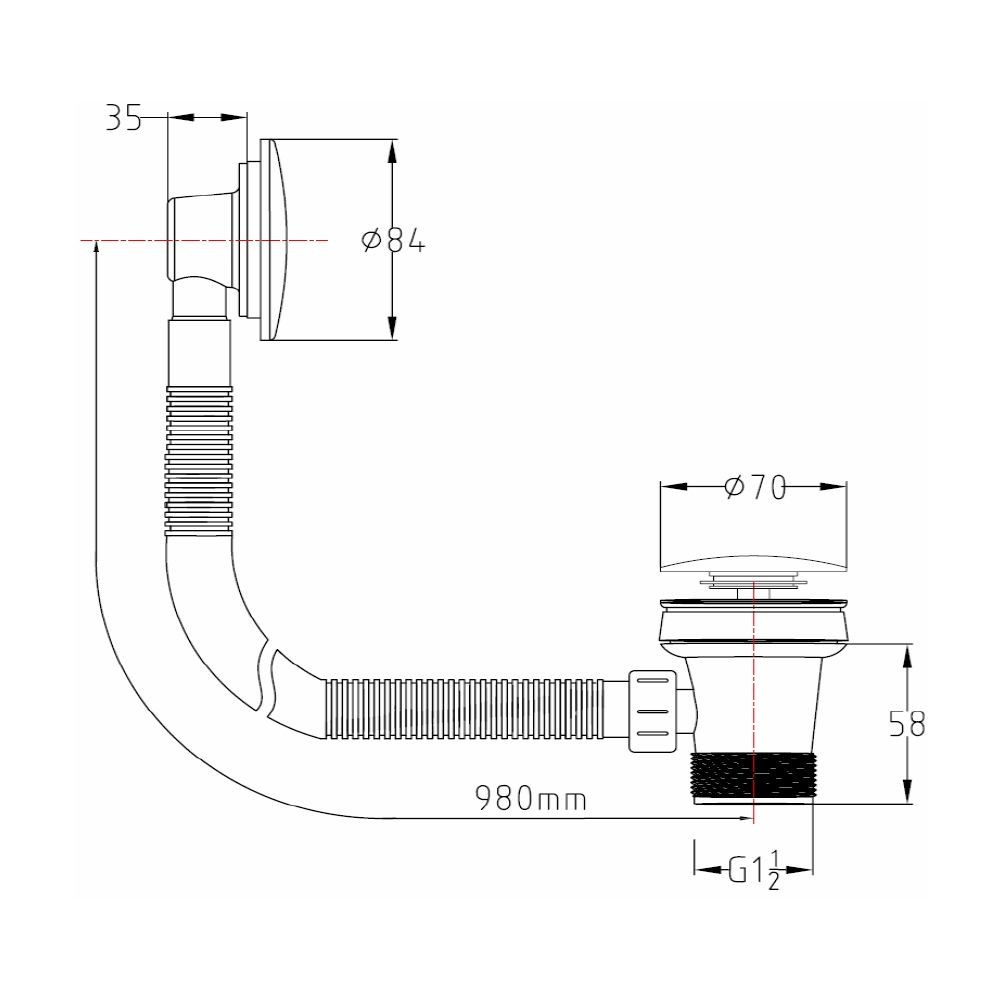 Easyclean Matt Black Push Button Bath Waste & Overflow | JTPickfords.com