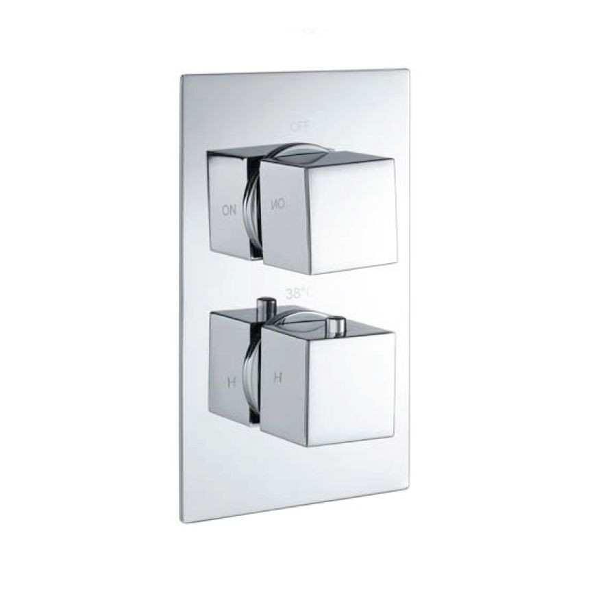 Cube Square Twin Two Outlet Thermostatic Concealed Shower Valve - Chrome