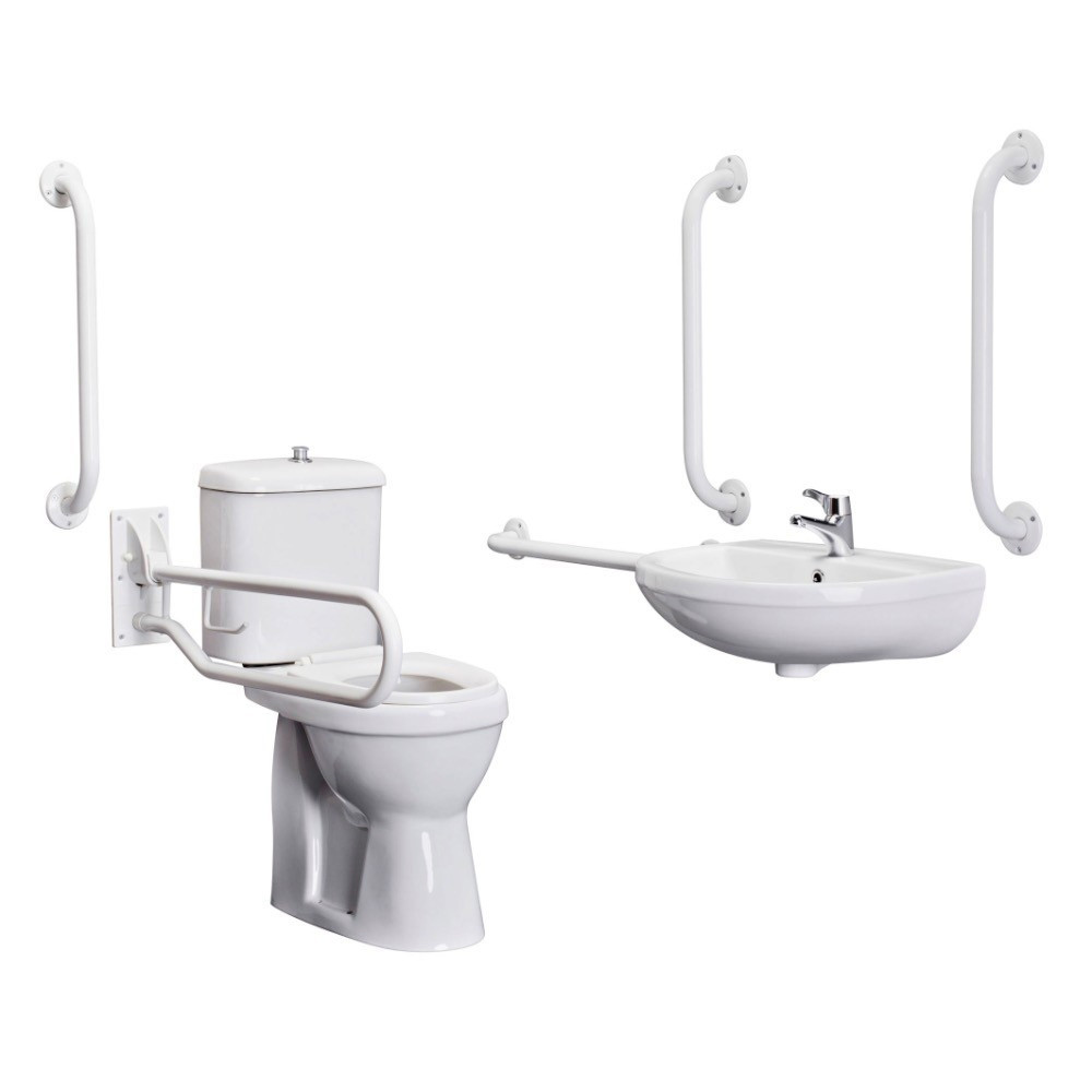 Doc M Pack - Disabled Toilet, Basin & Grab Rails - White | JTPickfords.com