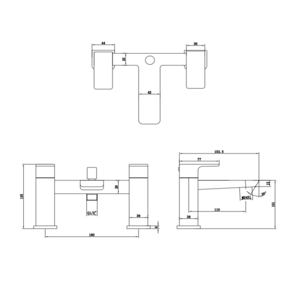 Hydro Matt Black Deck Mounted Bath Shower Mixer & Shower Kit ...