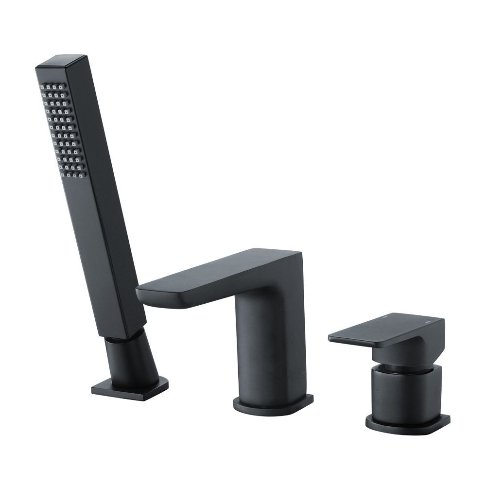 Hydro Matt Black 3 Tap Hole Deck Mounted Bath Shower Mixer ...