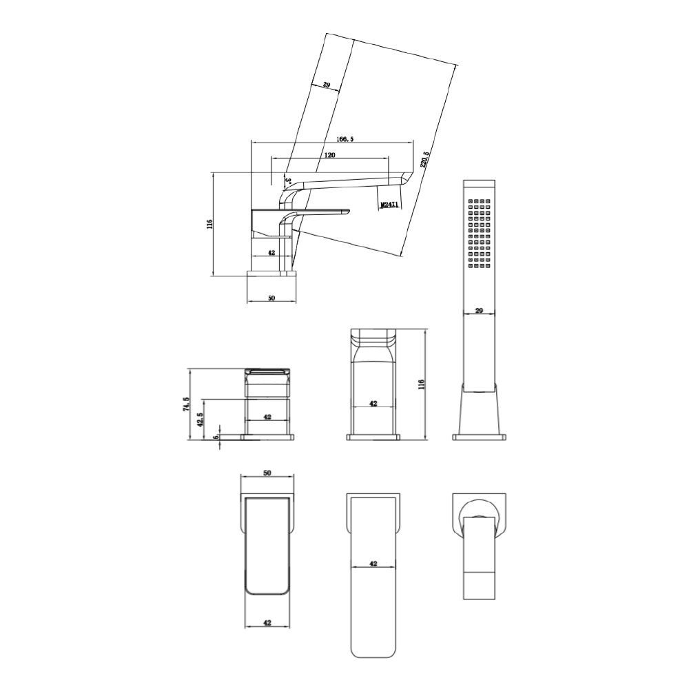 Hydro Matt Black 3 Tap Hole Deck Mounted Bath Shower Mixer ...