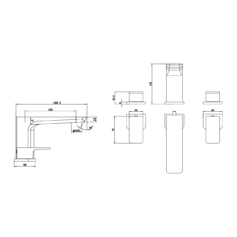 Hydro Matt Black 3 Tap Hole Deck Mounted Bath Filler | JTPickfords.com