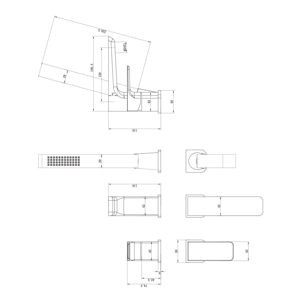 Hydro Matt Black 4 Tap Hole Deck Mounted Bath Shower Mixer ...