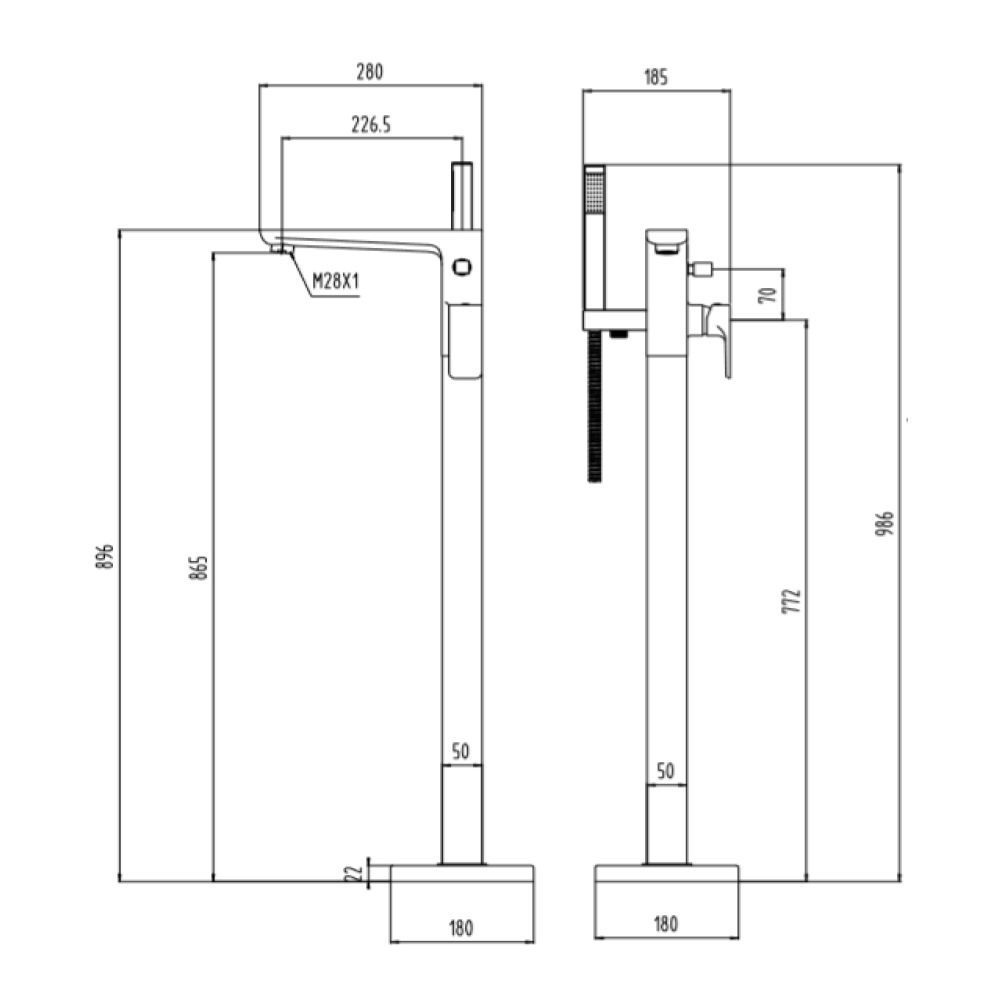 Hydro Matt Black Floor Mounted Bath Shower Mixer & Shower Kit ...