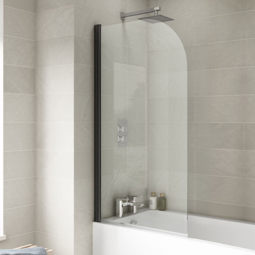 Arched Black Hinged Glass Bath Screen 790mm x 1400mm x 6mm ...