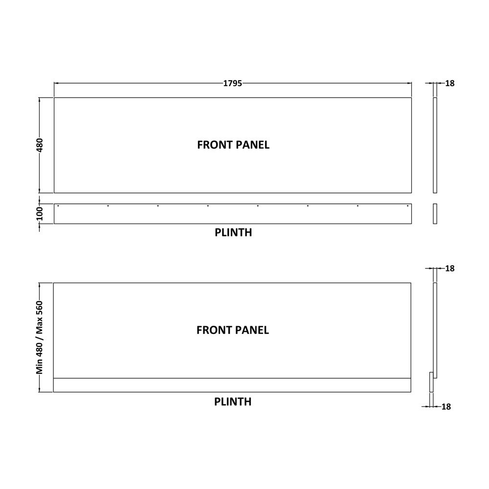Grey Gloss 1800mm Bath Front Panel & Plinth | JTPickfords.com