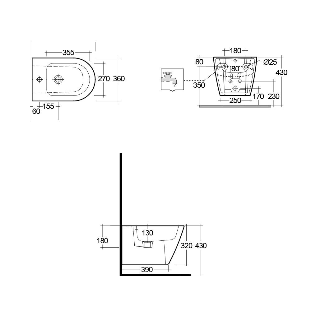 RAK Resort Wall Hung Bidet With Hidden Fixings | JTPickfords.com