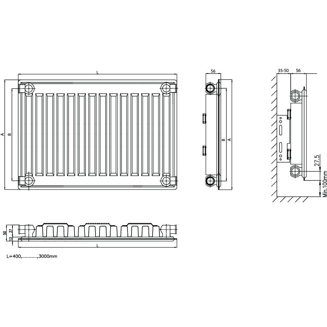 Kompact Type 11 Single-Panel Single Convector Radiator 600mm x 700mm ...